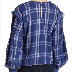 Free People | Tops | Free People Lace Blue Flannel Top | Poshmark